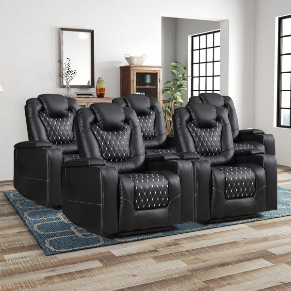 35 Luxury Faux Leather Home Theater Individual Seat Recliner with Cup Holder Arm Storage USB for Premium Cinema Experience Set of 5 Latitude